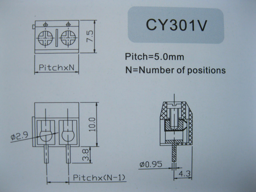2 Pin/Way Pitch 5.0mm Screw Terminal Block Connector
